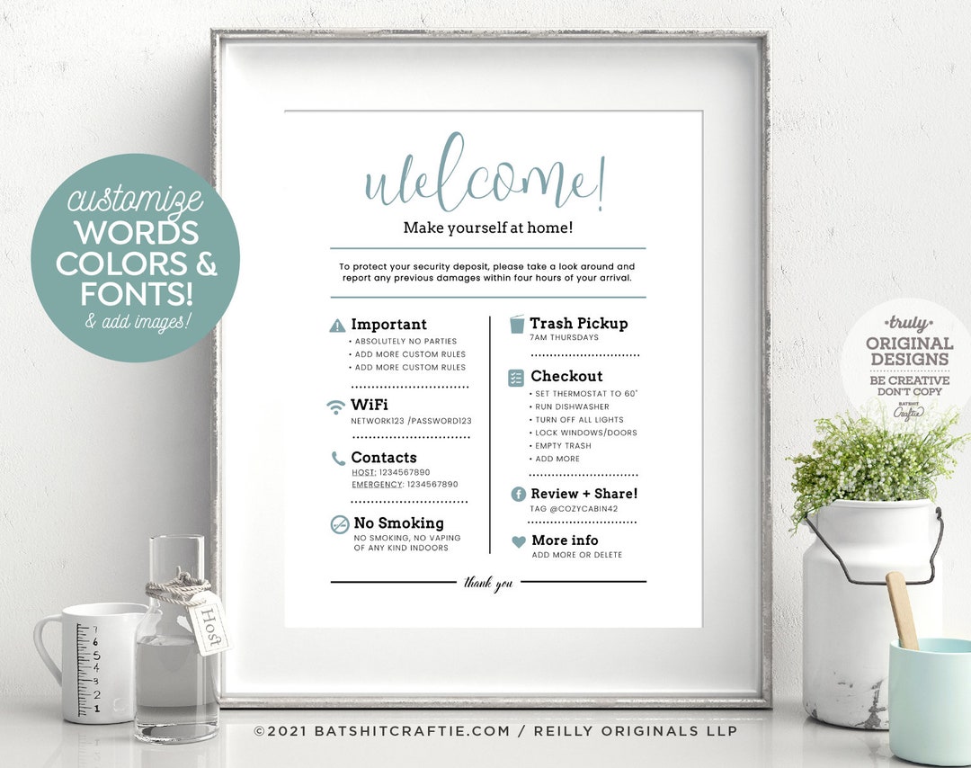 Fully Editable 8x10" Printable Template ~ Welcome Sign + Rules ~ for ...