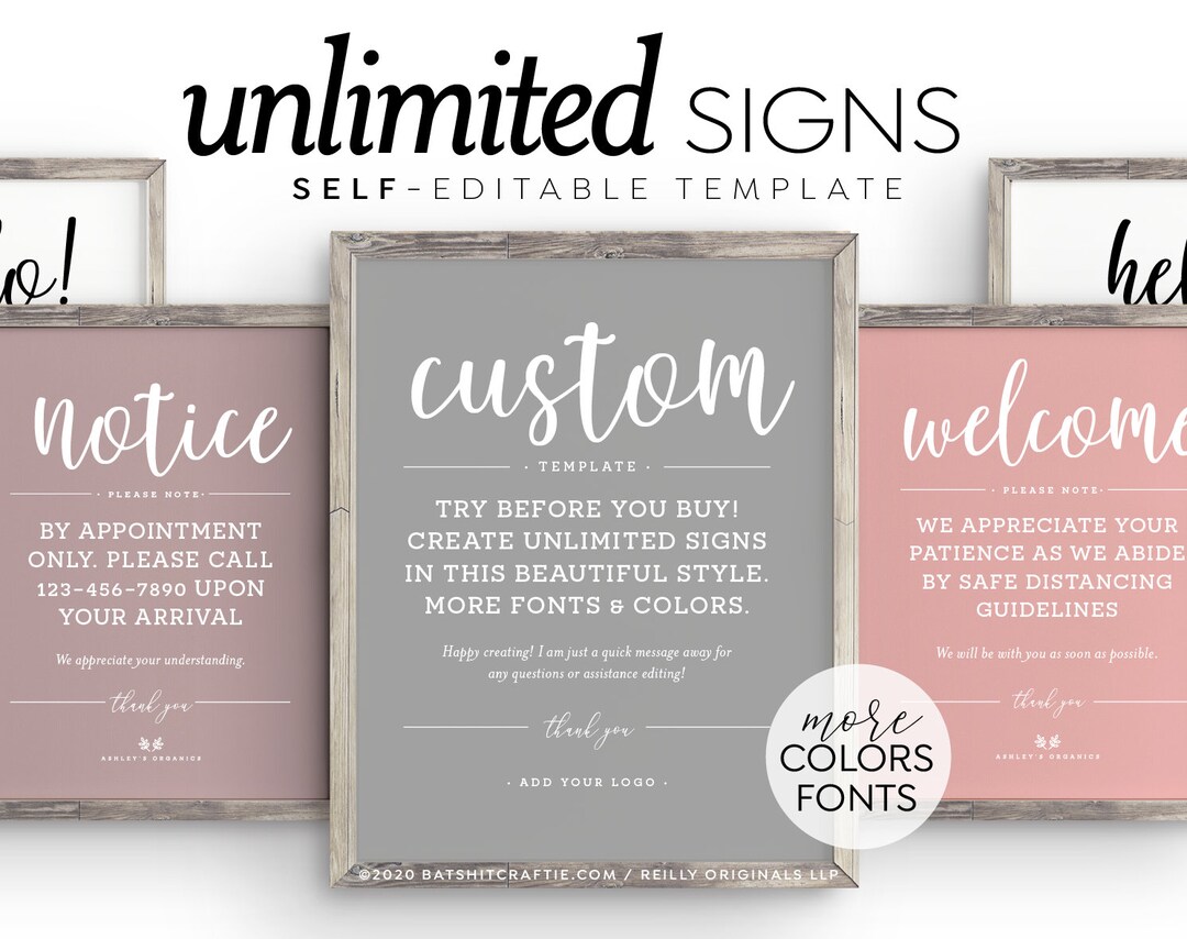 SALE! Create Unlimited Custom Printable Signs! Fully SELF- Editable 5x7 ...