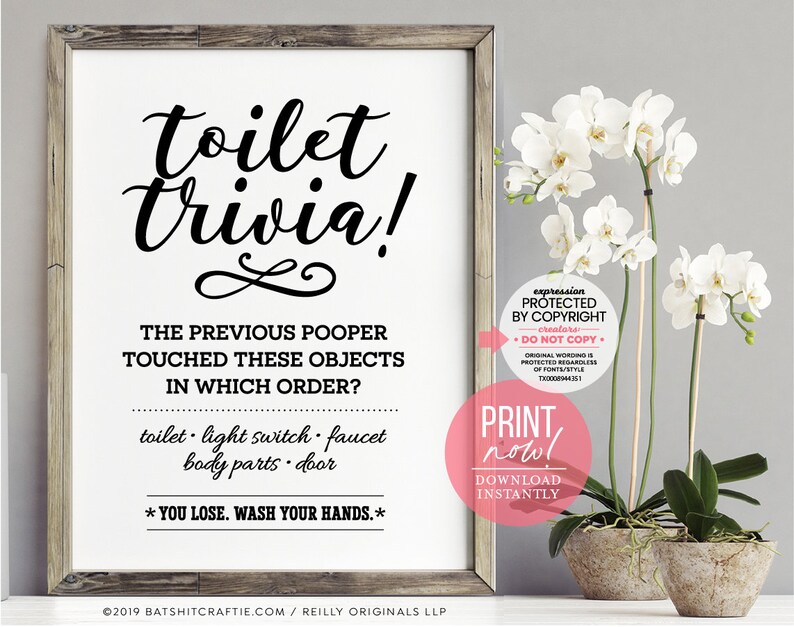 Printable Funny Bathroom Sign Toilet Trivia Game, Wash Your Hands, You ...