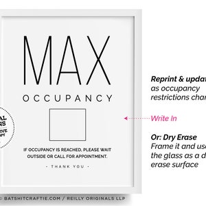 Maximum Occupancy PRINTABLE SIGN ~ Fill in ~ Modern Simple Poster for ...