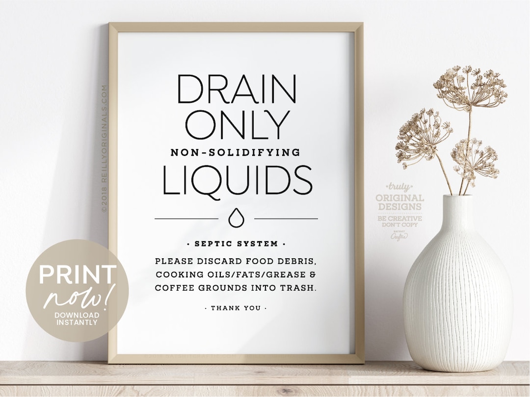 Septic System Kitchen Drain Rules Printable Sign ~ Modern, Elegant ...