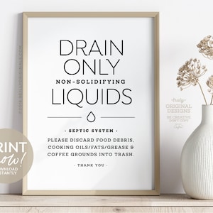 Septic System Kitchen Drain Rules Printable Sign ~ Modern, Elegant ...