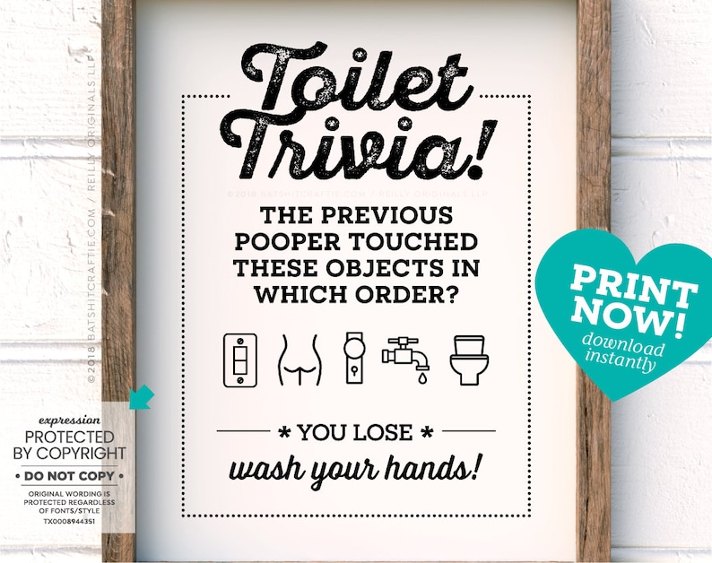 Printable Funny Bathroom Sign ~ Toilet Trivia {protected by Copyright ...