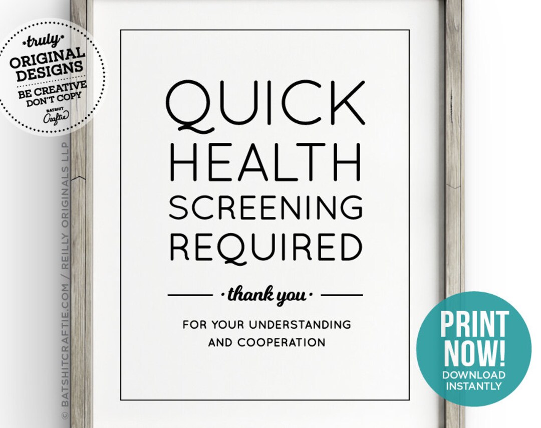 Quick Health Screening Required PRINTABLE SIGN ~ Office Prevention ...