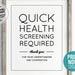 Quick Health Screening Required PRINTABLE SIGN ~ Office Prevention ...