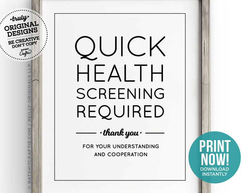 Quick Health Screening Required PRINTABLE SIGN ~ Office Prevention ...