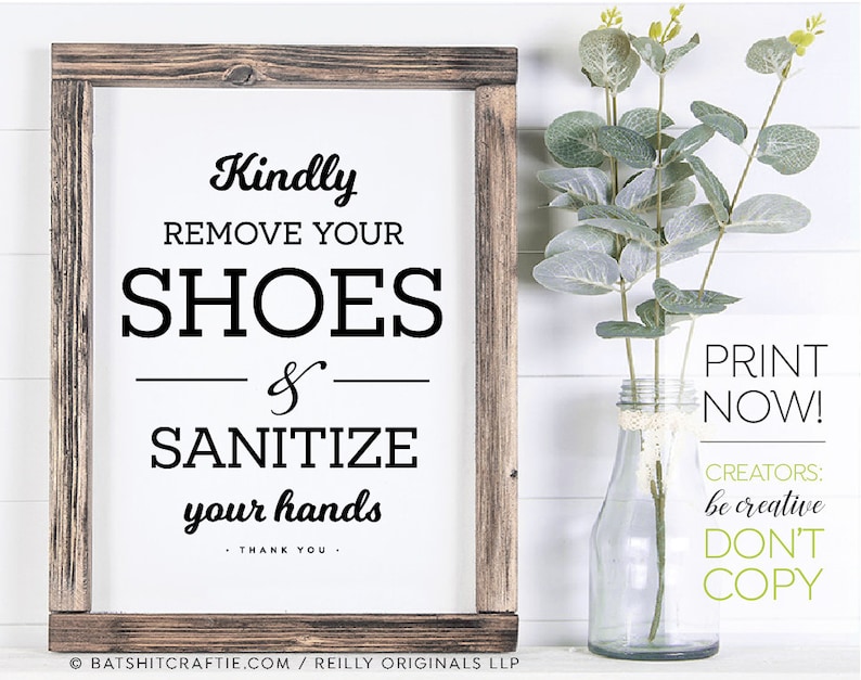 Kindly Remove Shoes & Sanitize Your Hands PRINTABLE SIGN - Etsy