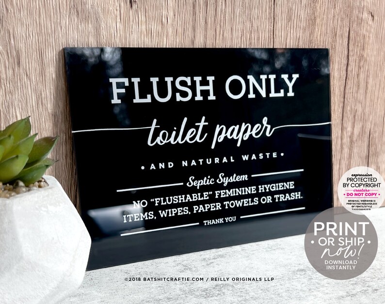 Flush Only Toilet Paper & Natural Waste Septic System Sign ~ Ready to ...
