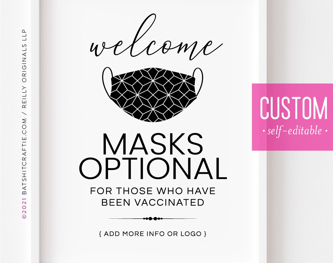 Masks Optional If Vaccinated ~ Fully Editable PRINTABLE SIGN ...