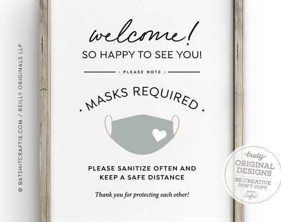 Cute Mask Required PRINTABLE sign Sanitize often & keep a | Etsy