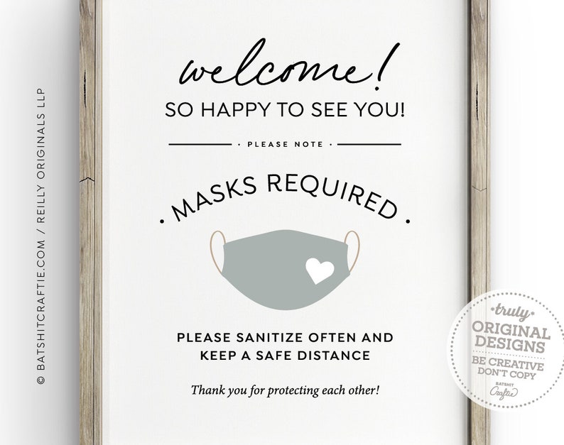Cute Mask Required PRINTABLE sign Sanitize often & keep a | Etsy