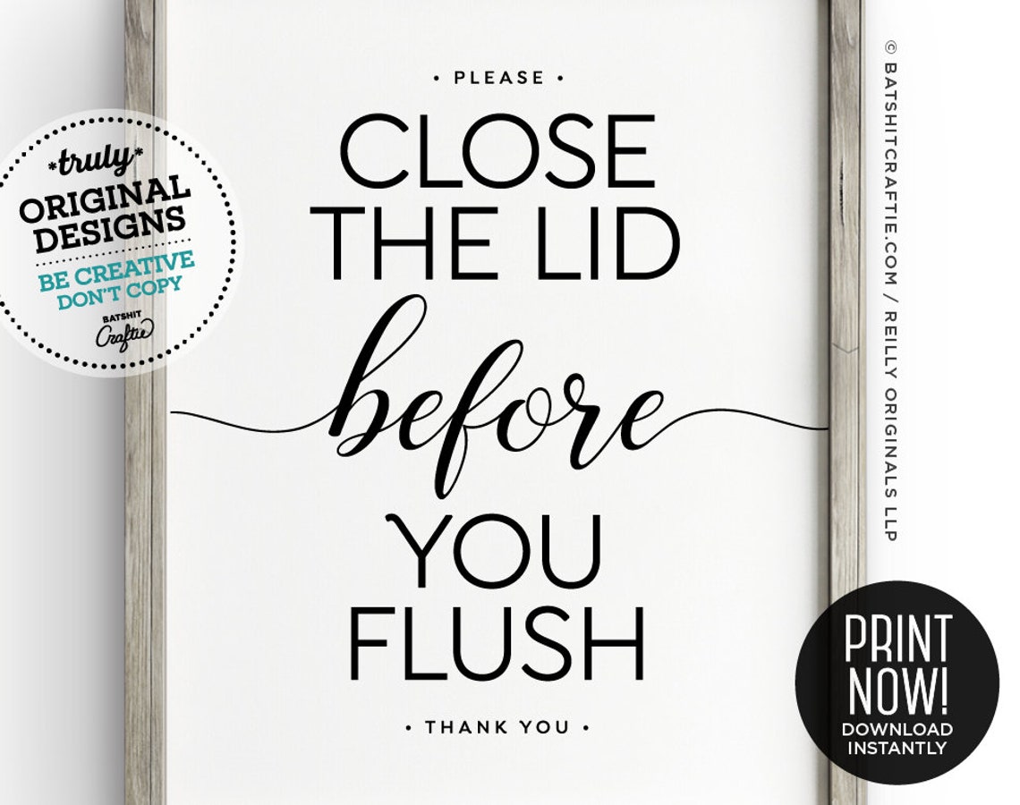 Close Lid You Flush Printable Bathroom Sign | Etsy