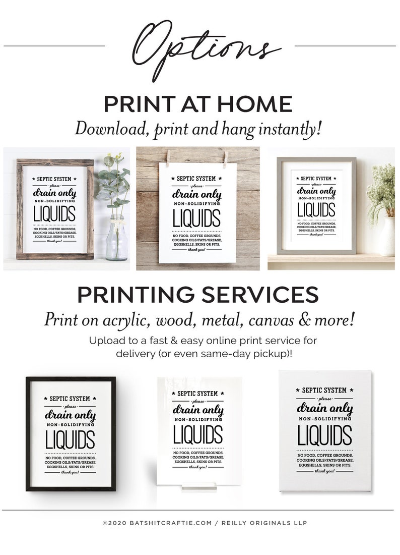 Septic System PRINTABLE Kitchen Sign Drain Only - Etsy