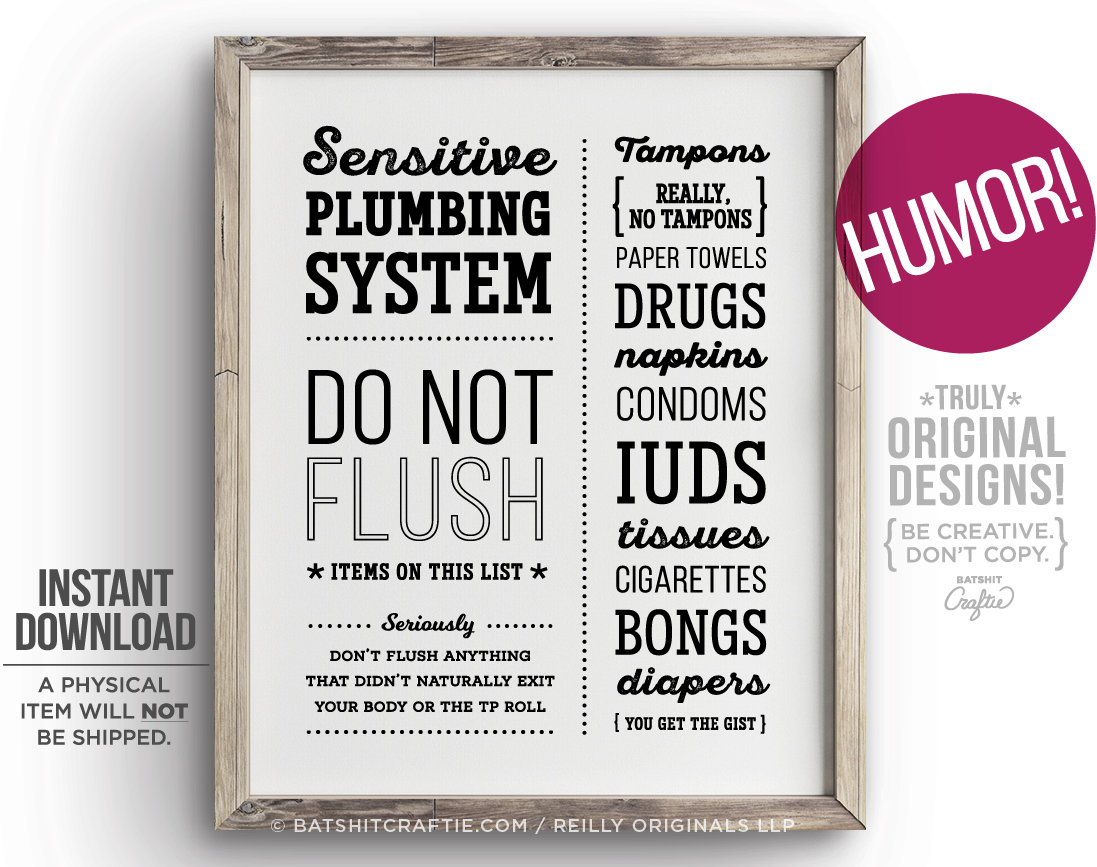 FUNNY Sensitive Plumbing PRINTABLE SIGN Septic System Bathroom | Etsy