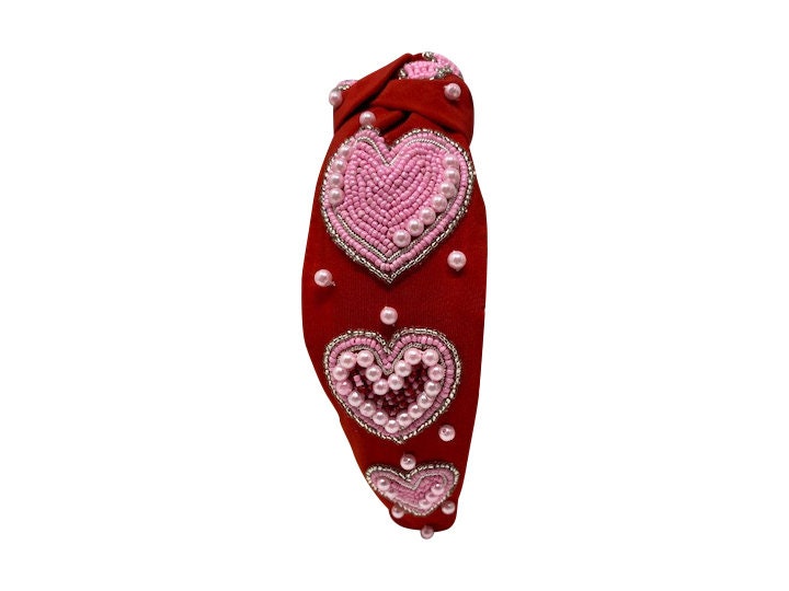 Valentine Heart Headband, Pearl Heart Headband, Red With Pink Heart ...