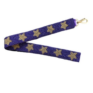 Seed Bead Strap for Handbag, Clear Bag Strap, Purple With Gold Star ...