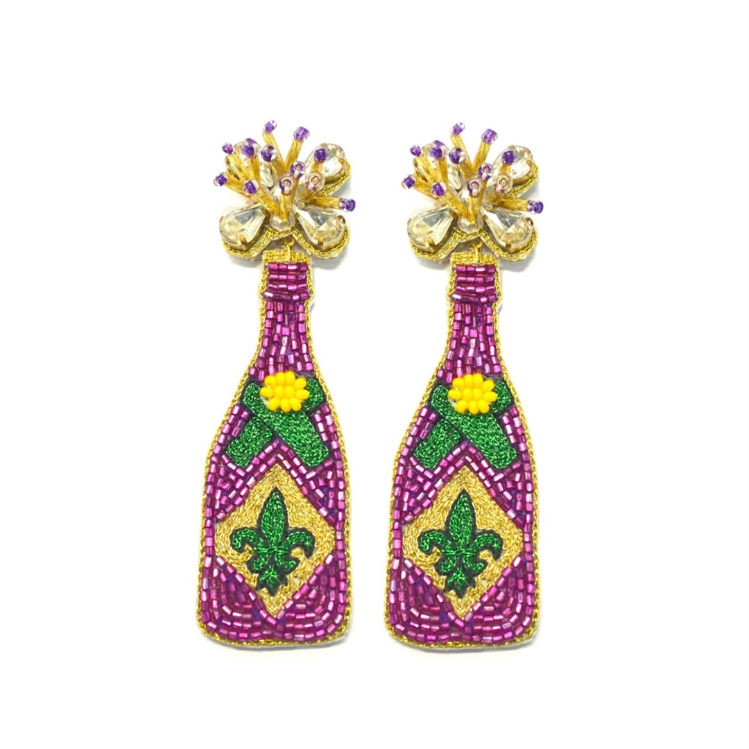 New Mardi Gras Earrings Mardi Gras Champagne Earrings Etsy