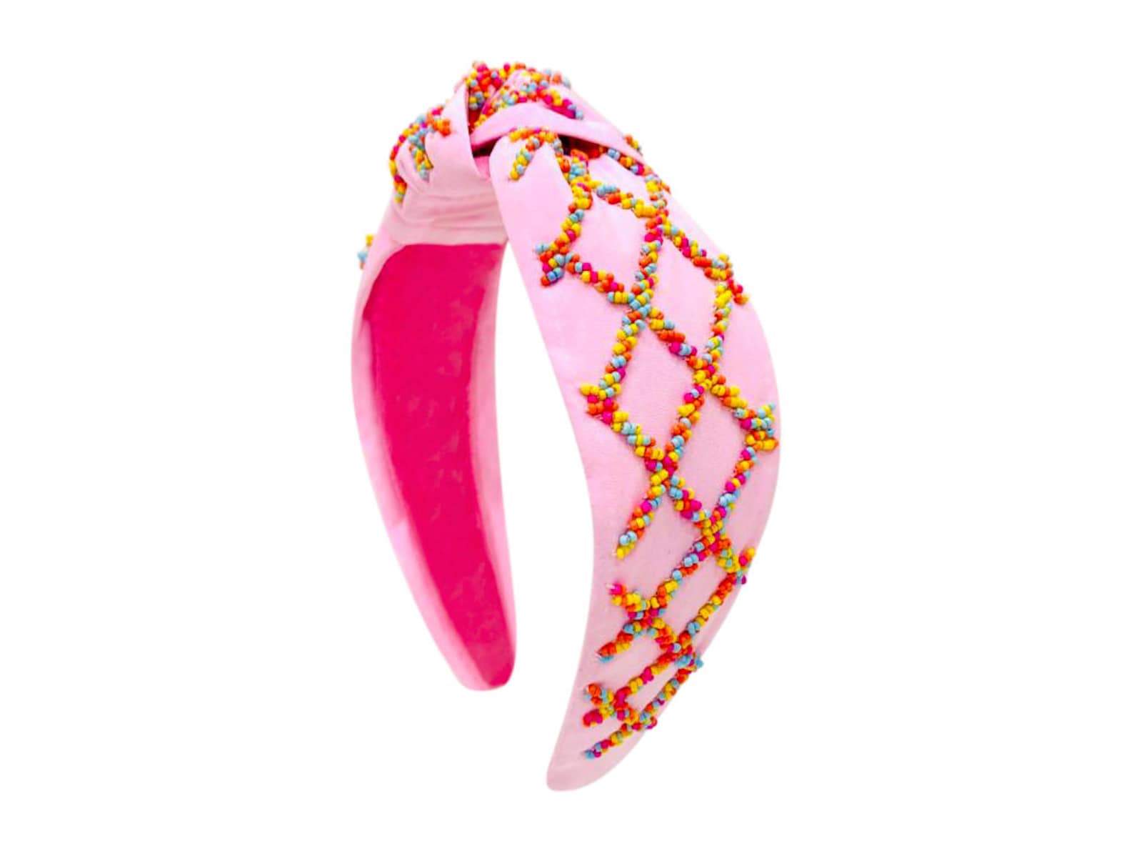 Pink Sprinkle Headband, Pink Knot Headband, Pink With Rainbow Beads ...