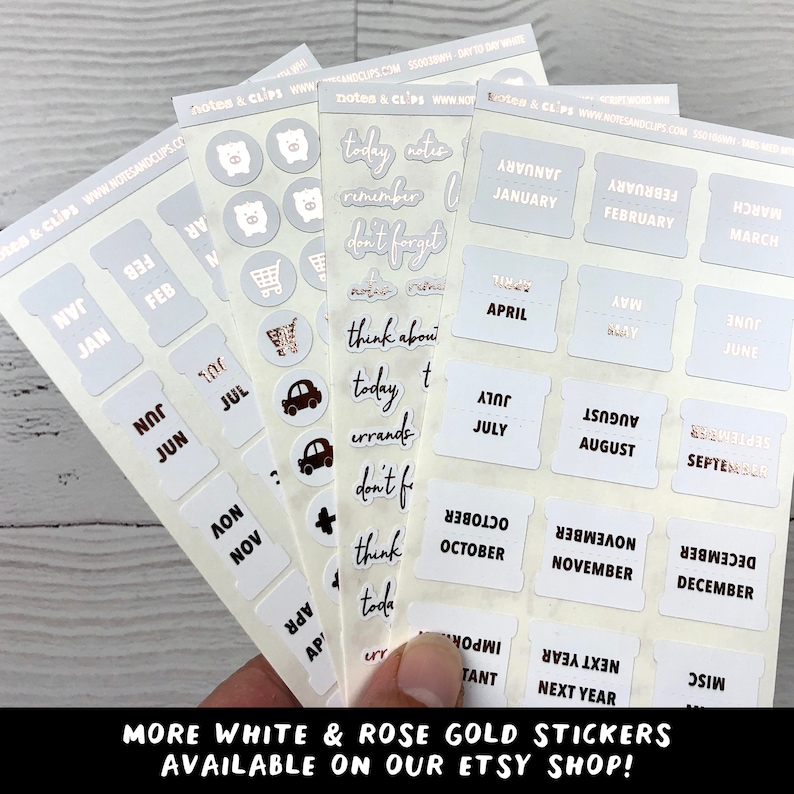 Tab Stickers Sheet of 15 White Foiled Medium Monthly Tab - Etsy