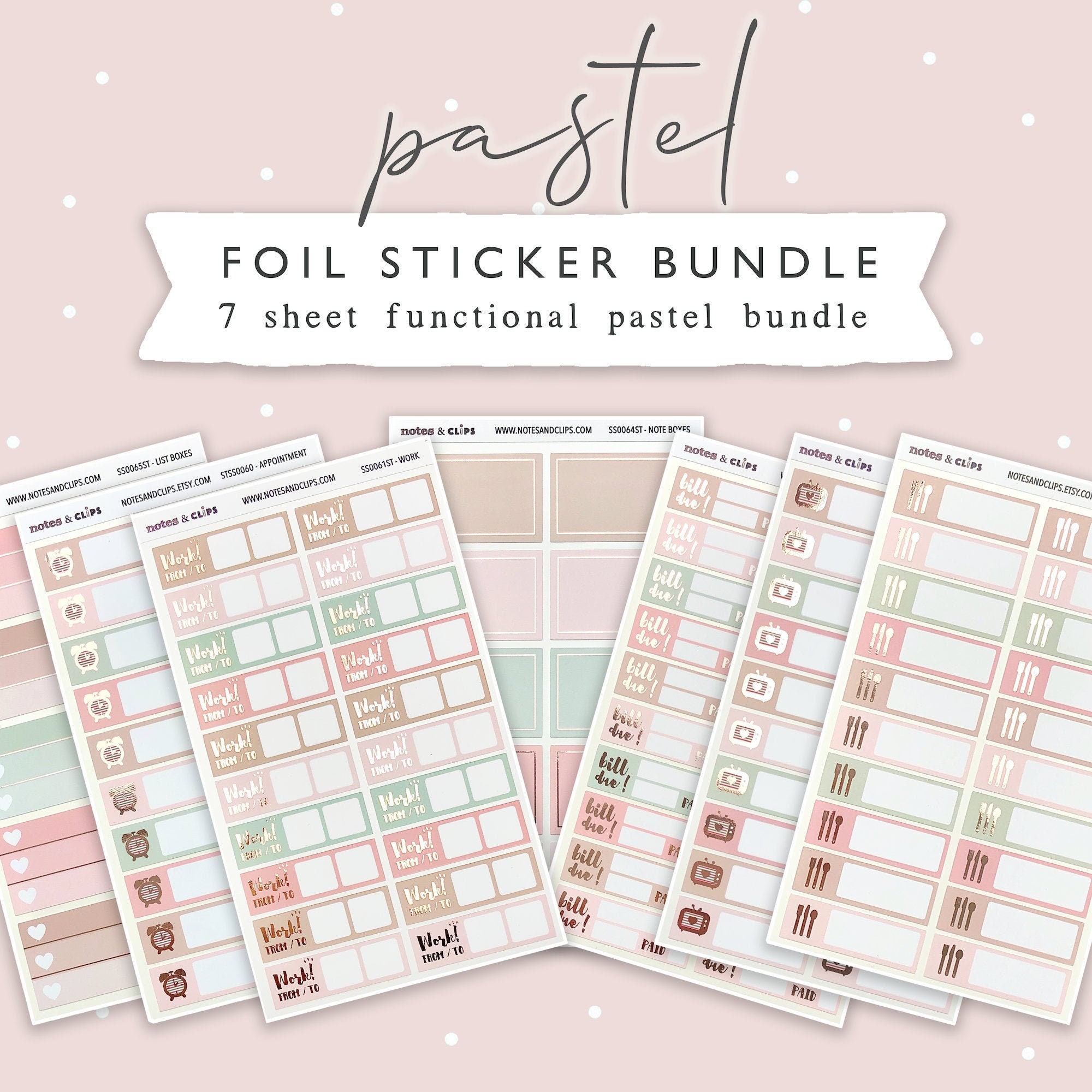 Sticker Bundle 7 Sheets of Pastel Foiled Stickers | Etsy UK