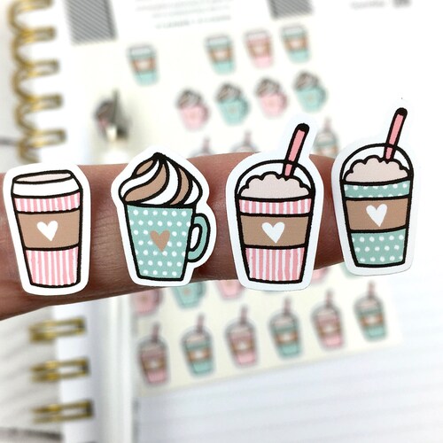 Coffee Stickers Cute Stickers Pink and Mint Planner | Etsy