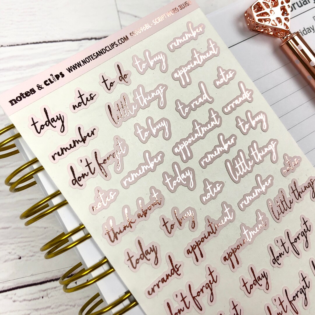 Blush & Foil Script Word Stickers - Etsy