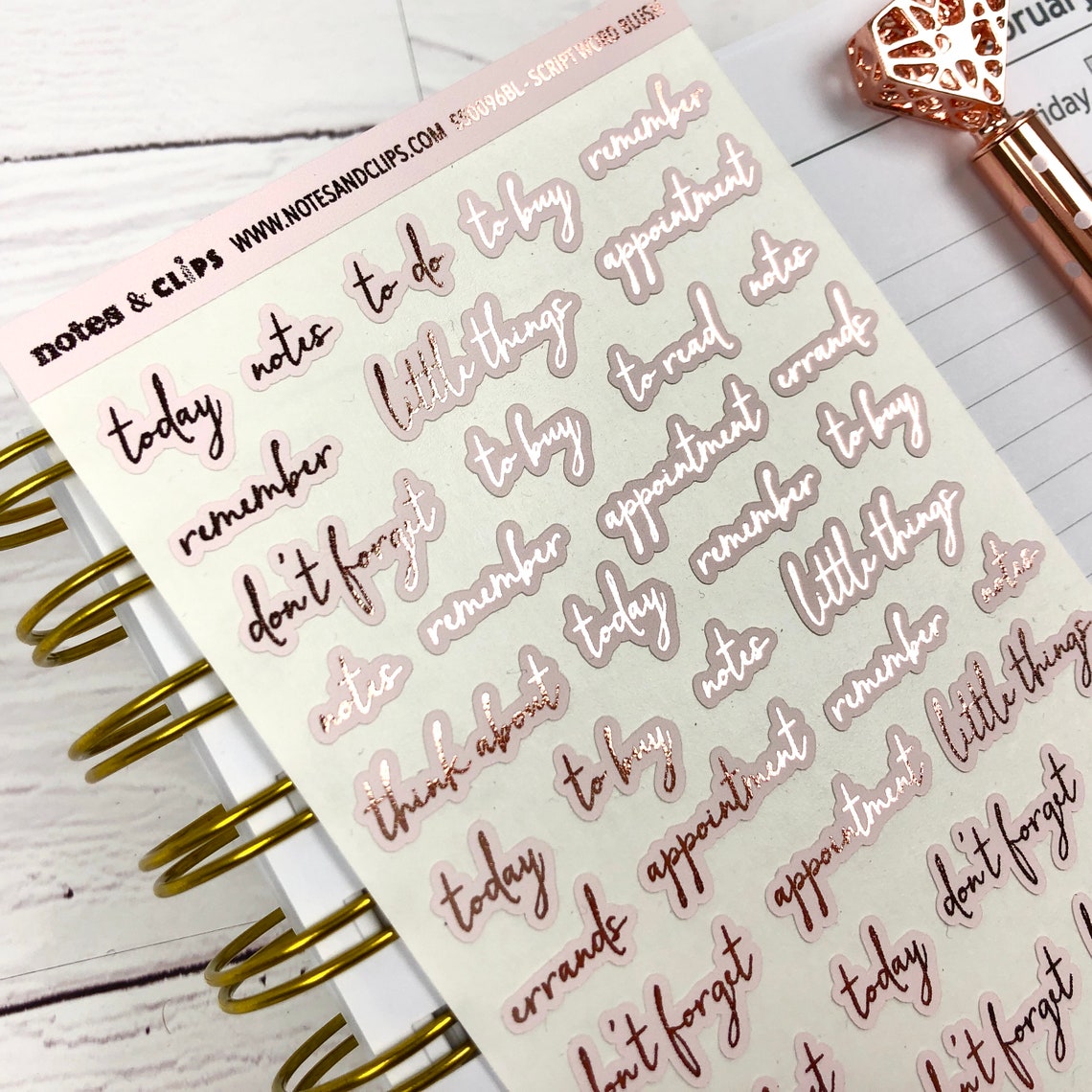 Blush & Foil Script Word Stickers | Etsy