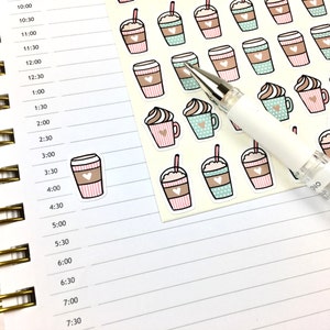 Coffee Stickers, Cute Stickers, Pink and Mint, Planner Stickers, Bujo ...