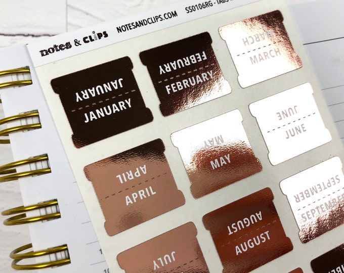 Foiled Medium Tab Month Stickers | Etsy