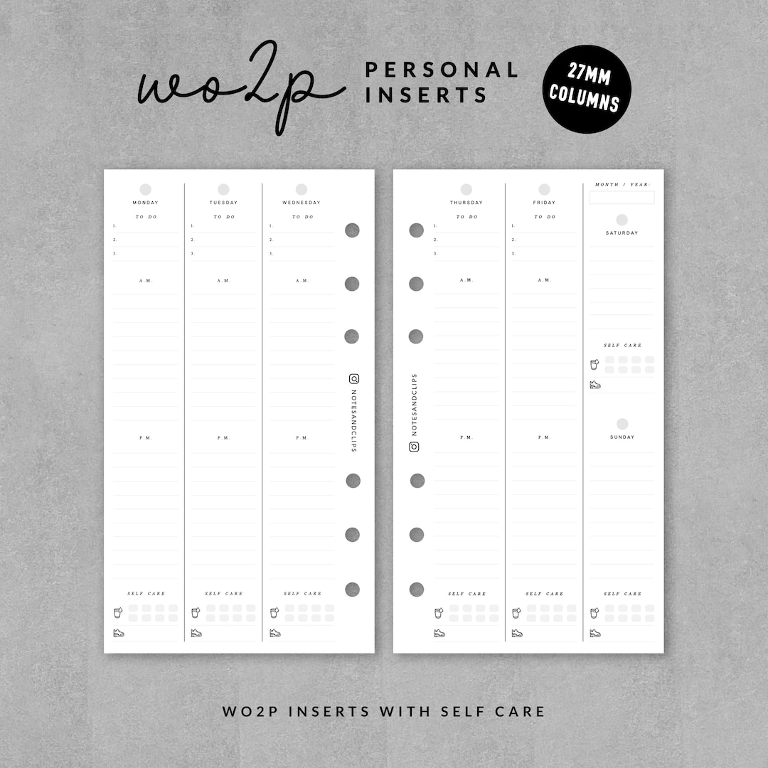Minimalist Personal Planner Inserts: Undated WO2P, Self Care, 3 Month ...