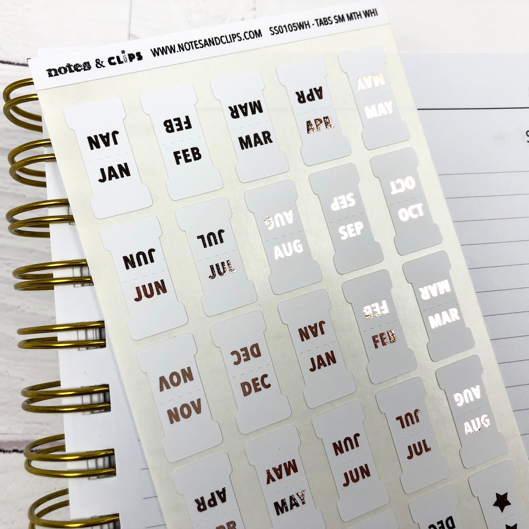 White Foiled Small Monthly Tabs - Etsy