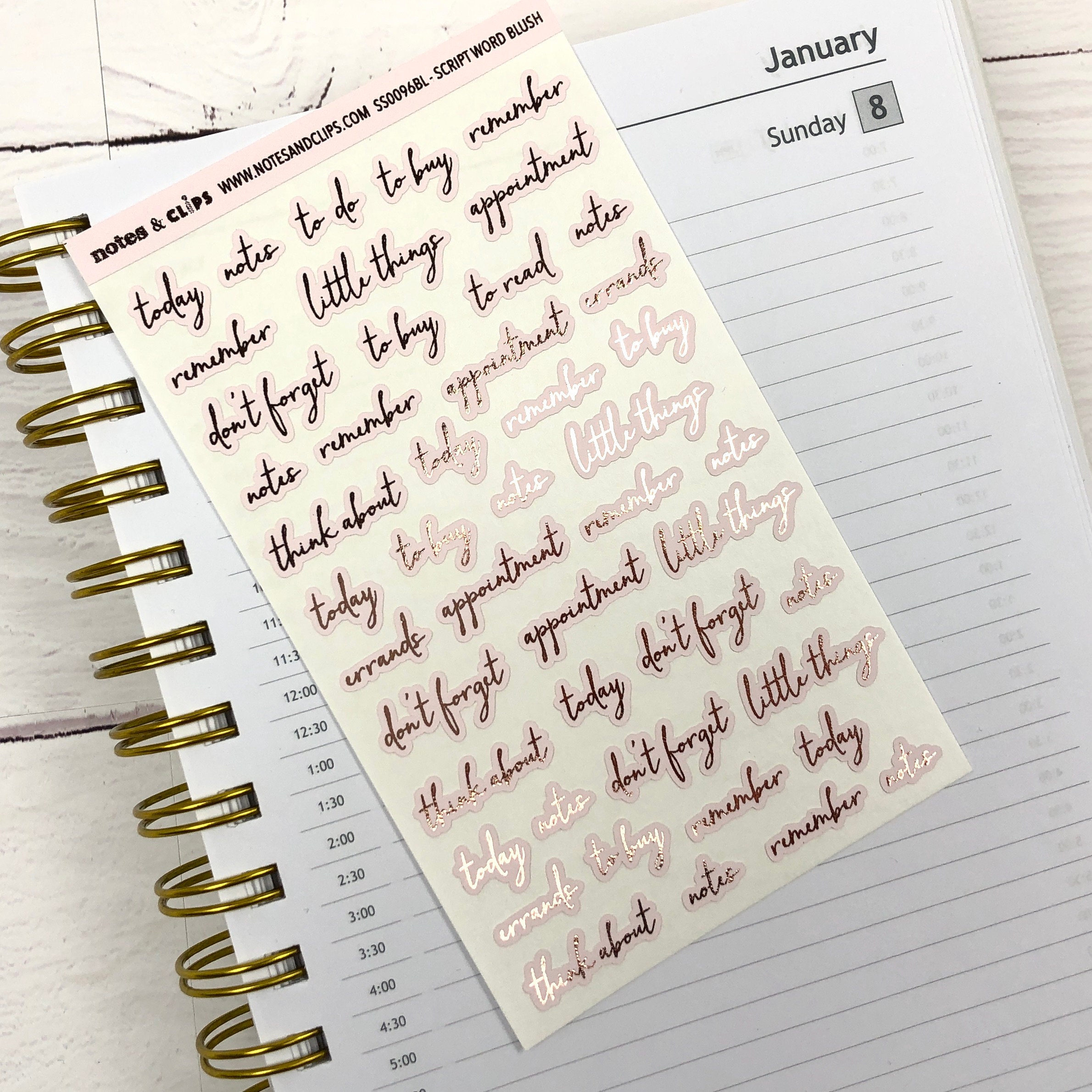 Blush & Foil Script Word Stickers | Etsy