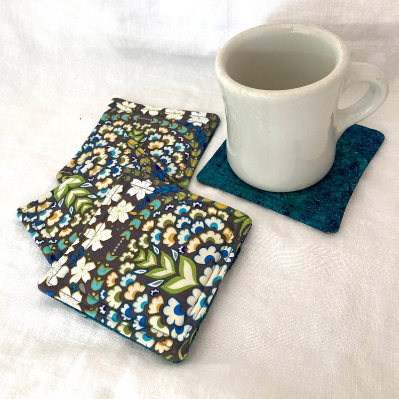 Quilted Mug Rug Floral Mug Rug Fabric Coasters Quilted - Etsy