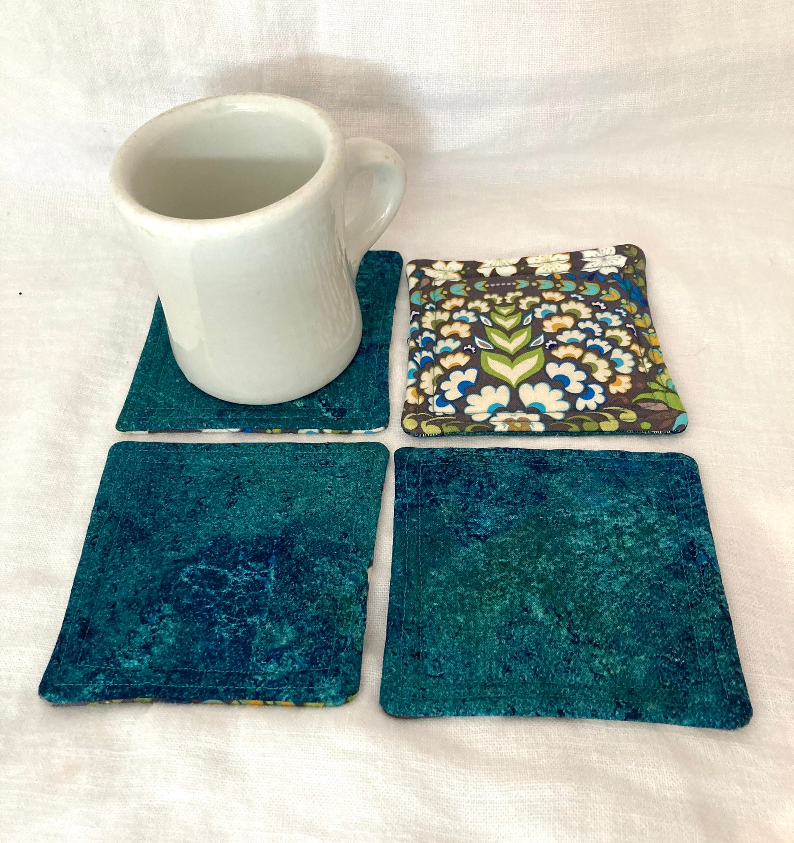 Quilted Mug Rug Floral Mug Rug Fabric Coasters Quilted - Etsy