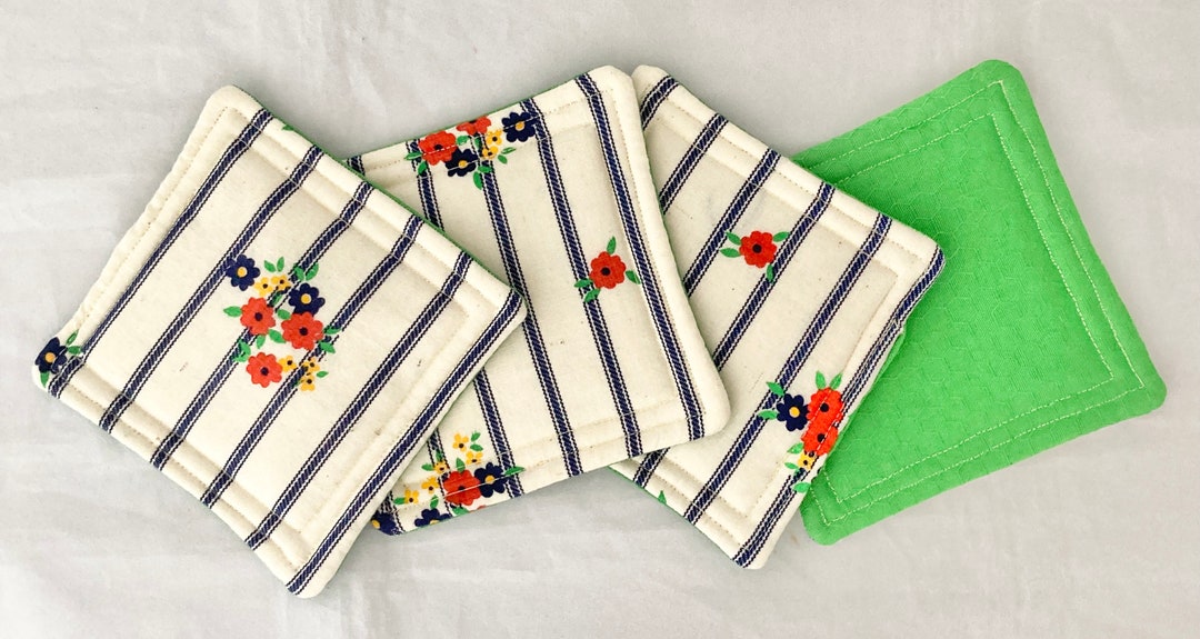 Quilted Fabric Coasters, Floral Mug Rug, Vintage Mug Rug, Fabric ...