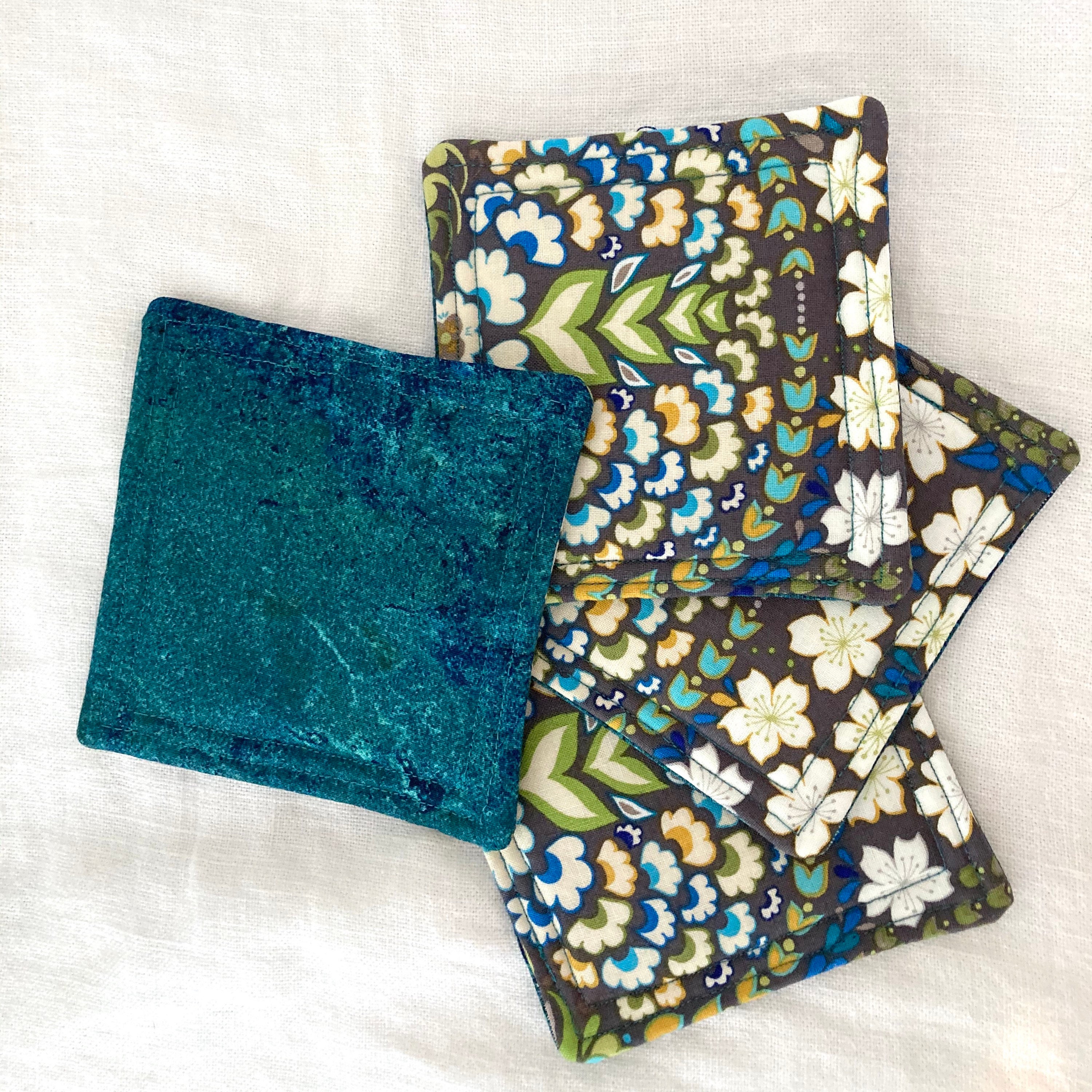 Quilted Mug Rug, Floral Mug Rug, Fabric Coasters, Quilted Coaster Set ...