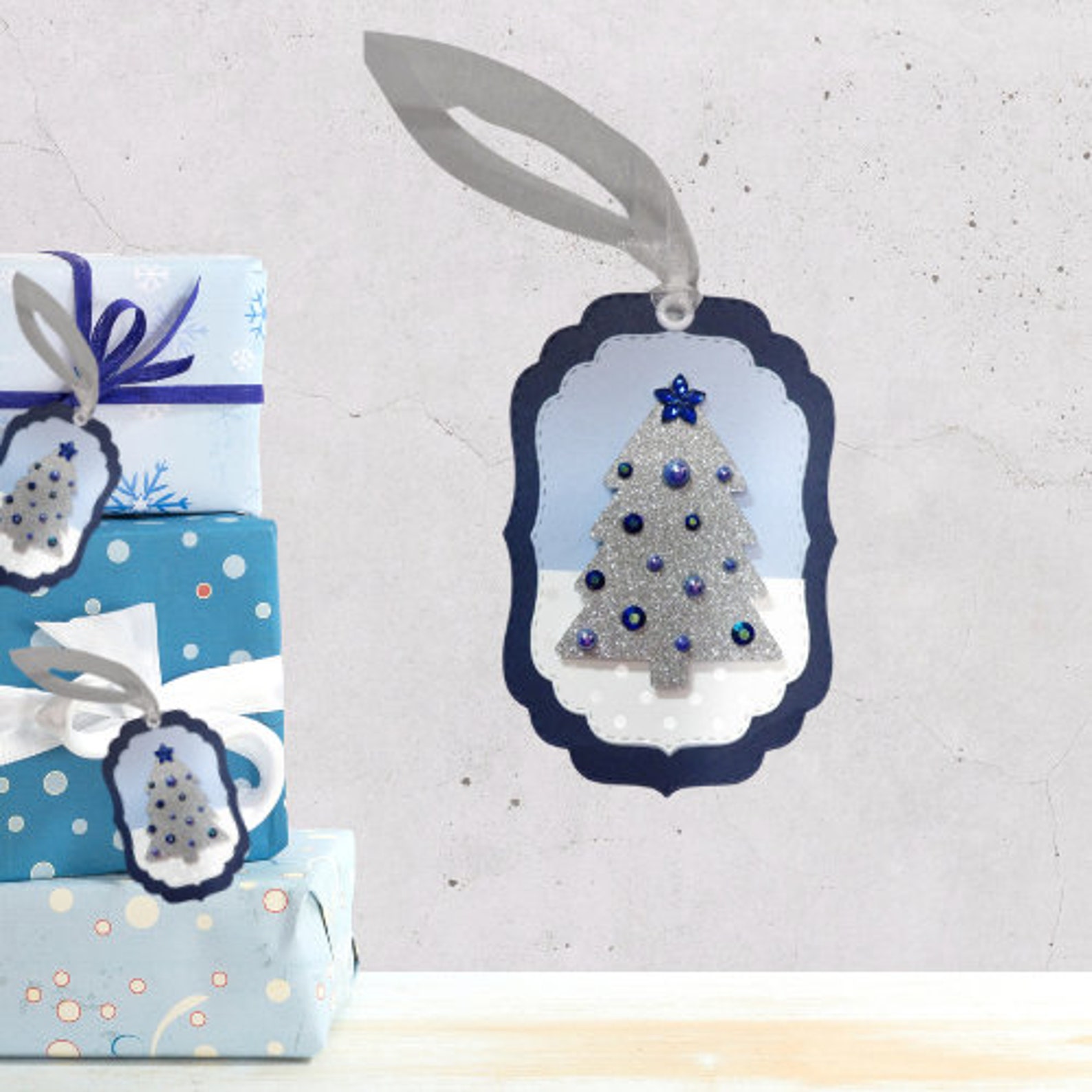 Handmade Christmas Tags Silver and Blue Set of 6 - Etsy