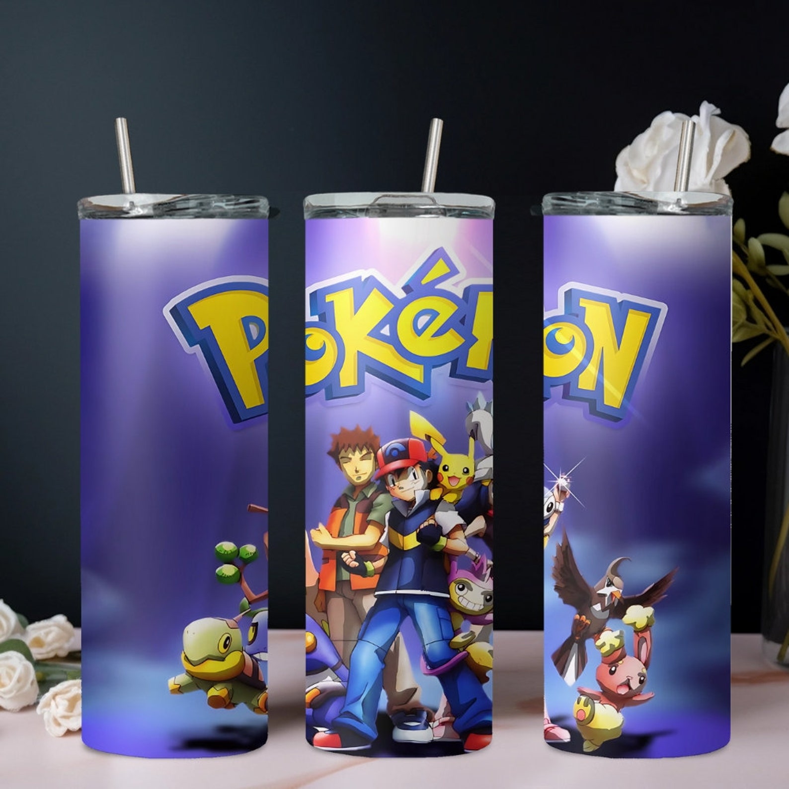 50 Pokemon Tumbler Wrap, Pikachu Tumbler 20oz Skinny Sublimation ...