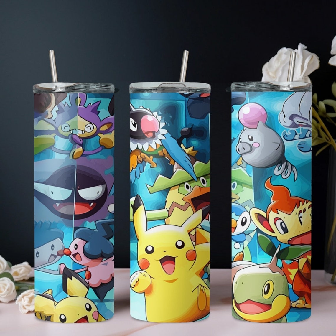 50 Pokemon Tumbler Wrap, Pikachu Tumbler 20oz Skinny Sublimation ...