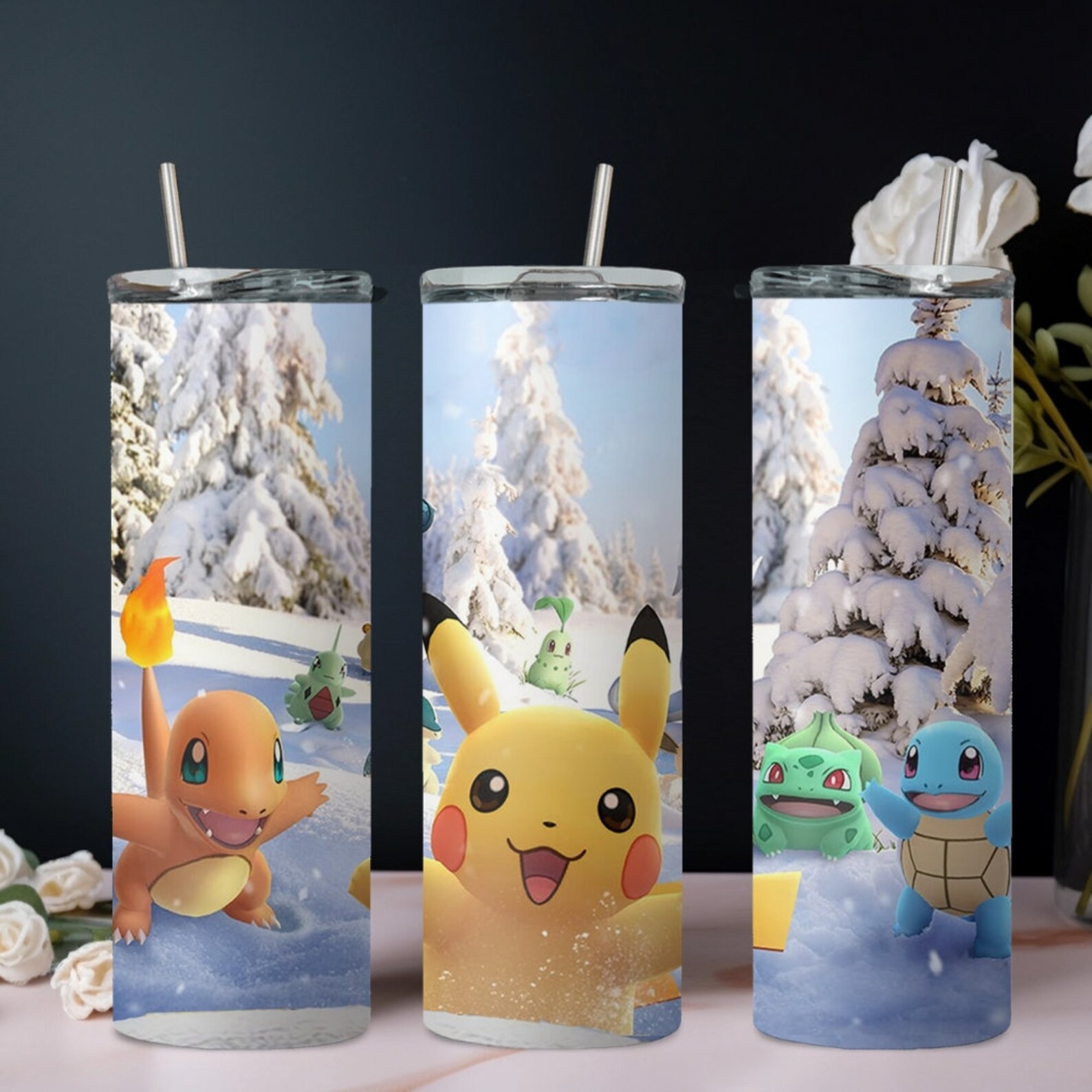 50 Pokemon Tumbler Wrap, Pikachu Tumbler 20oz Skinny Sublimation ...