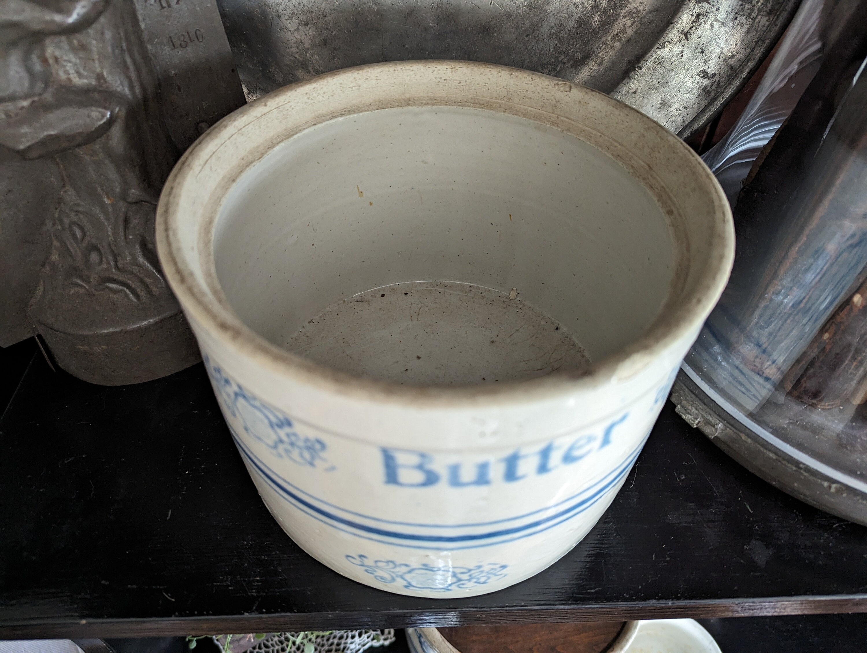 Antique Stoneware Butter Crock With Blue Stripes and Decoration - Etsy