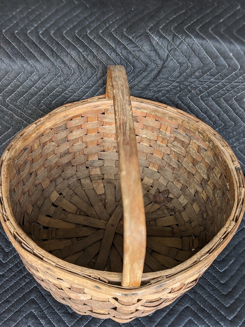 Vintage Wooden Basket With Fixed Handle - Etsy