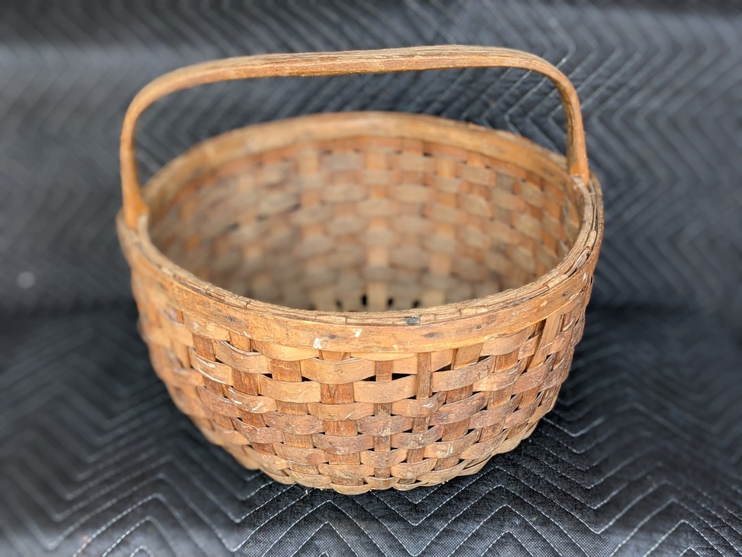 Vintage Wooden Basket With Fixed Handle - Etsy