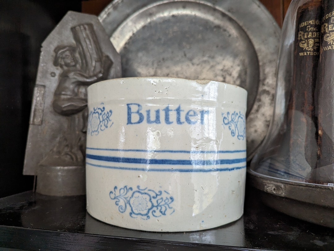 Antique Stoneware Butter Crock With Blue Stripes and Decoration - Etsy
