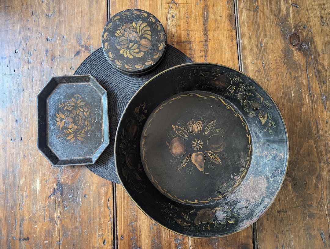 Set of 3 Vintage Toleware Trays and Box - Etsy
