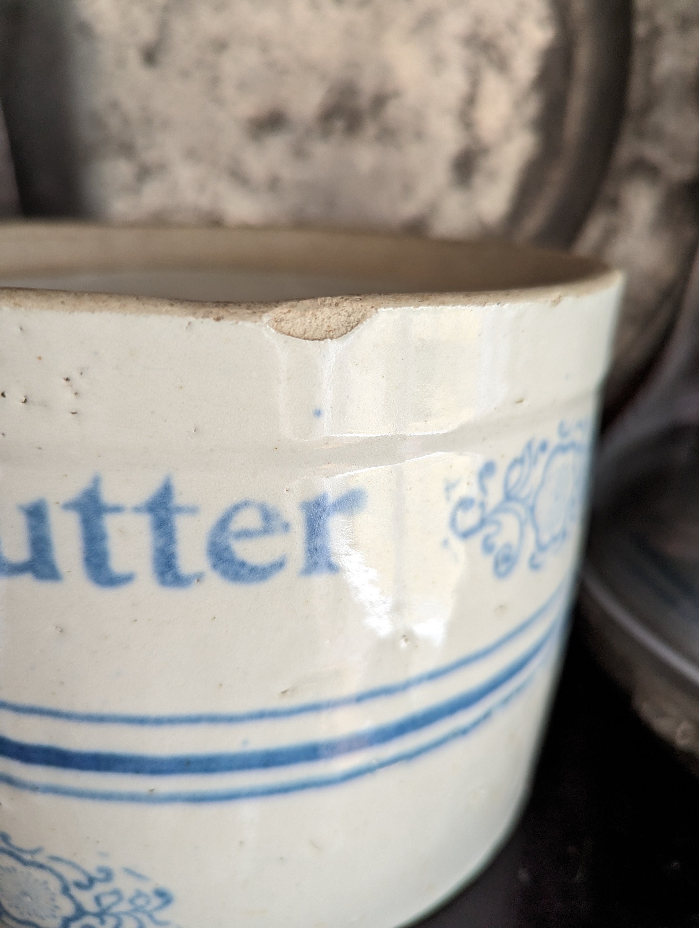 Antique Stoneware Butter Crock With Blue Stripes and Decoration - Etsy