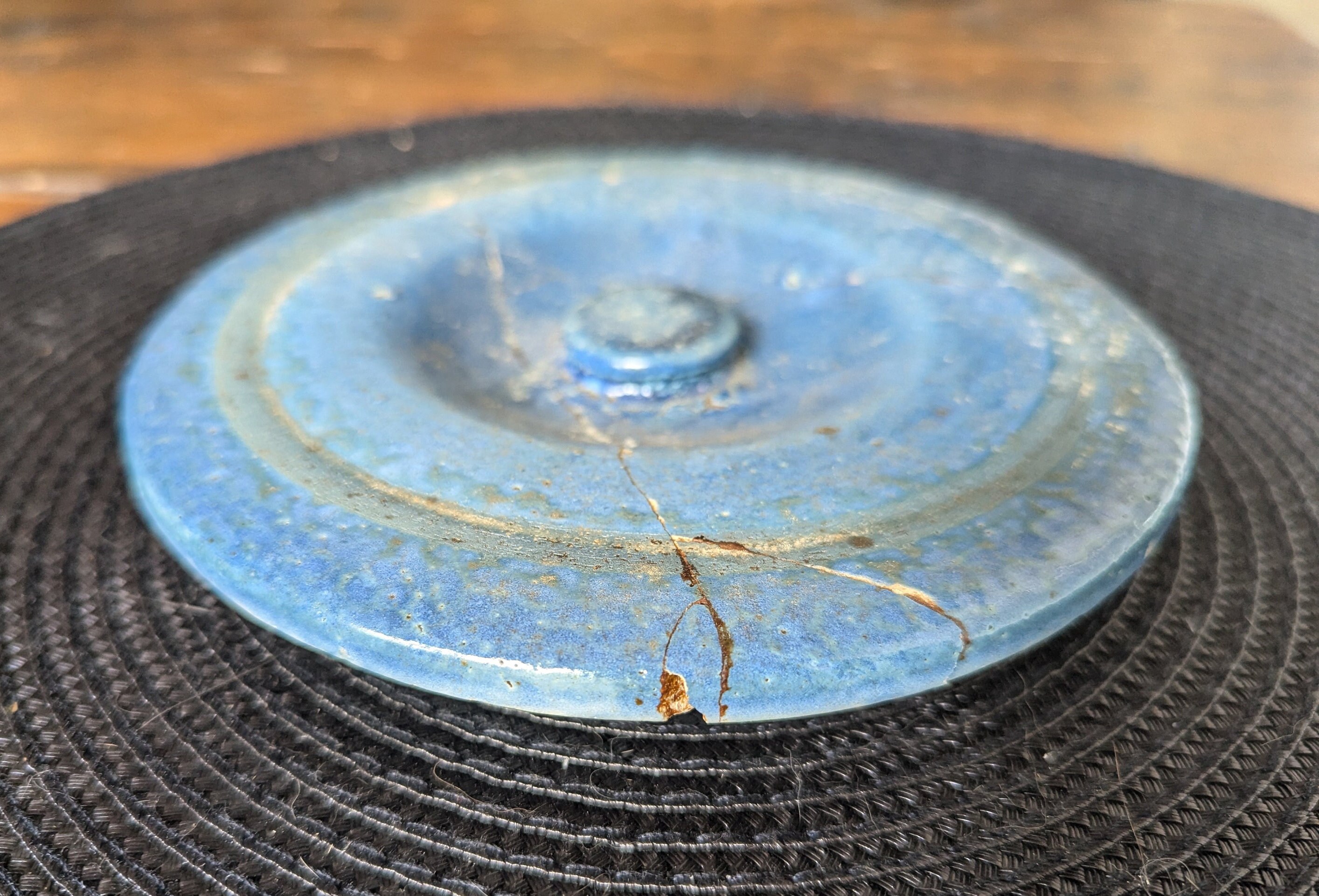 Vintage Stoneware Butter Salt Crock Lid With Blue Waffle Pattern and ...