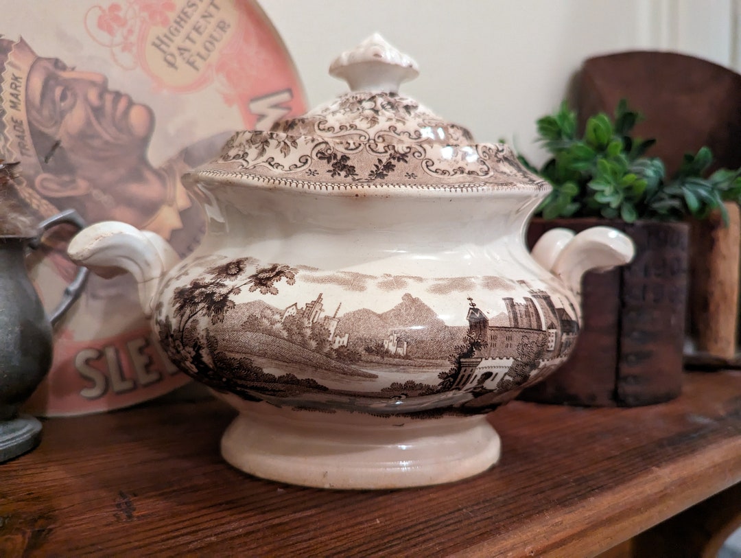 Antique Brown Transferware Apothecary Jar With Original Lid - Etsy