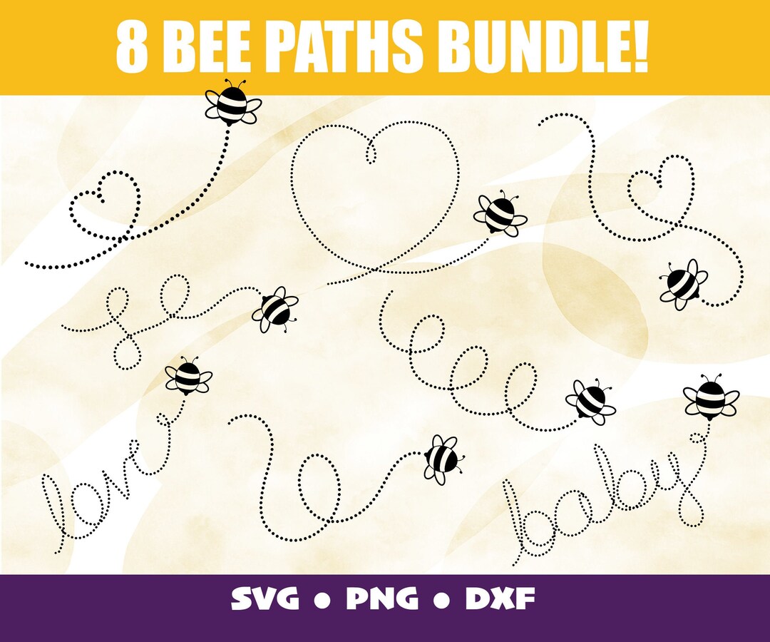 Bee Path Bundle SVG PNG Files for Cutting Machines, Bee Line, Digital ...