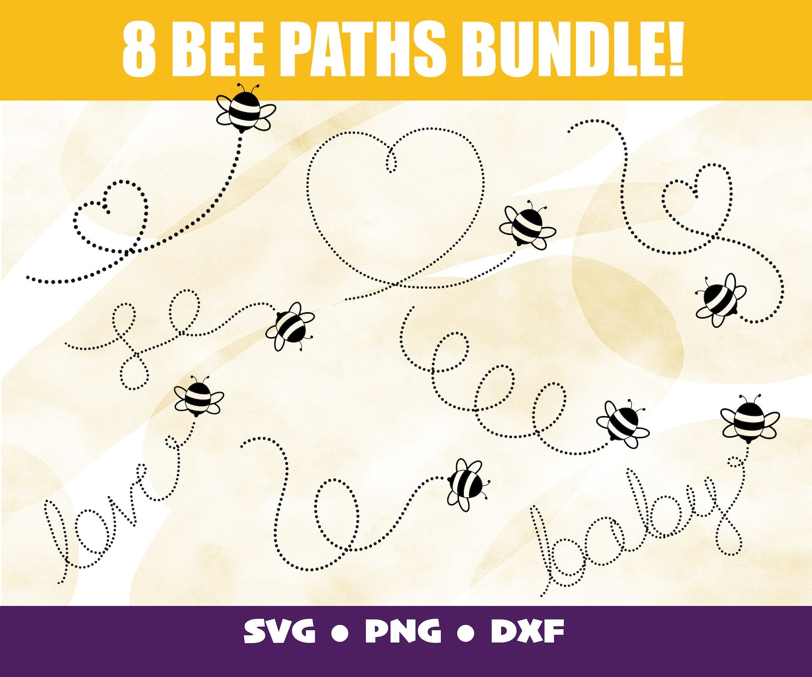 Bee Path Bundle SVG PNG Files for Cutting Machines, Bee Line, Digital ...